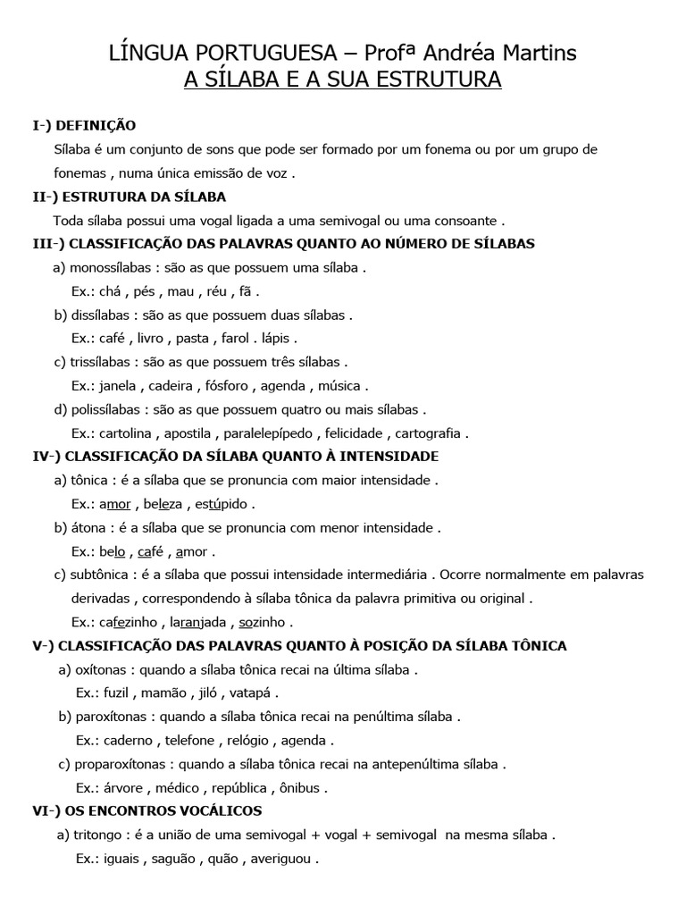 A Sílaba e A Sua Estrutura | PDF | Sílaba | Vogal
