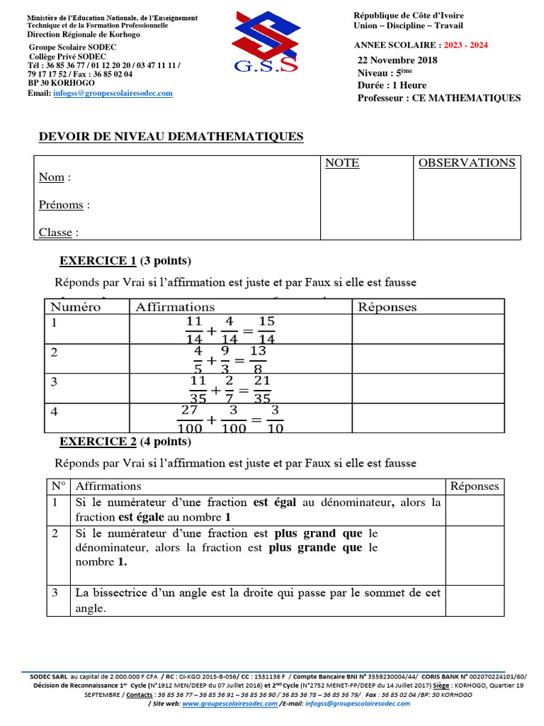 Devoir N2 6e | PDF