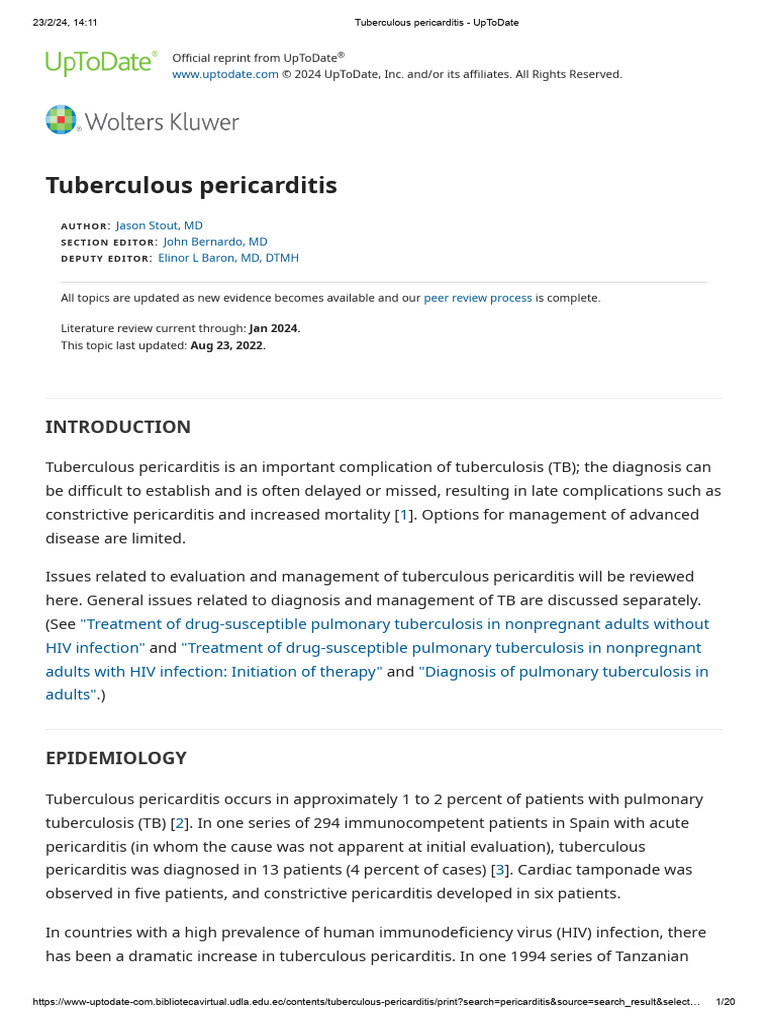 Tuberculous Pericarditis - UpToDate | PDF
