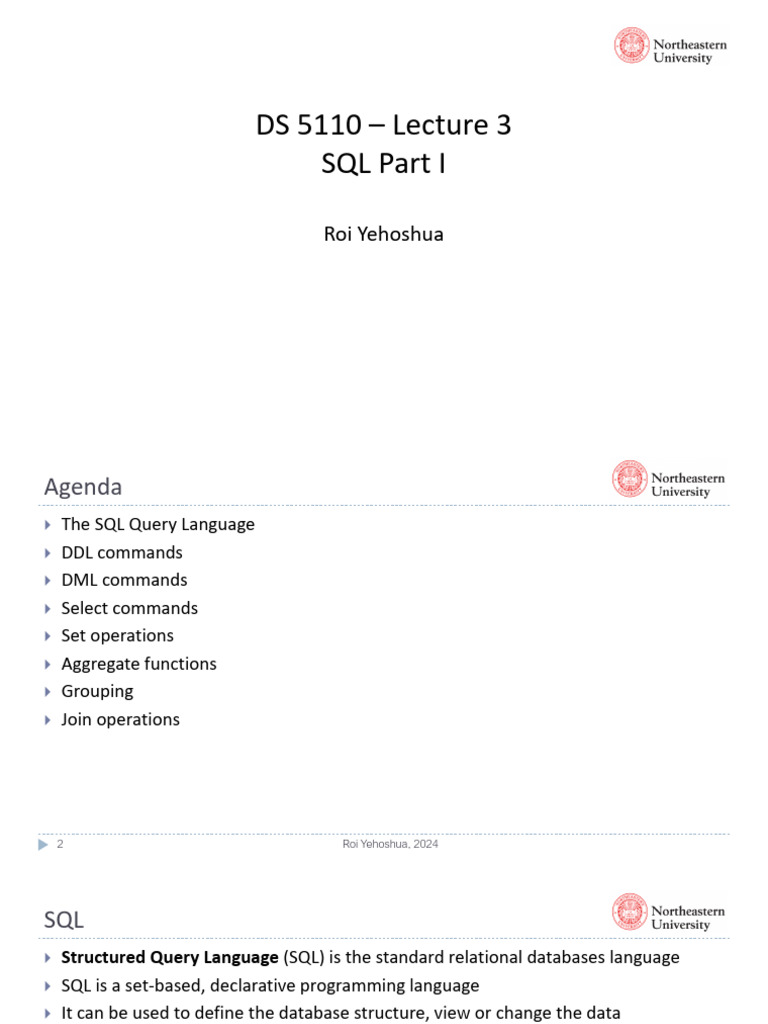 Lecture 3 - SQL Part I | PDF | Computers