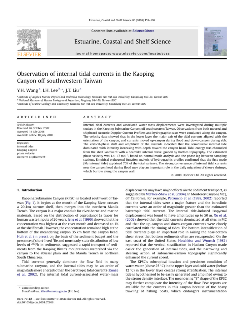 2008-ECS-Observation of Internal Tidal Currents in The Kaoping Canyon ...