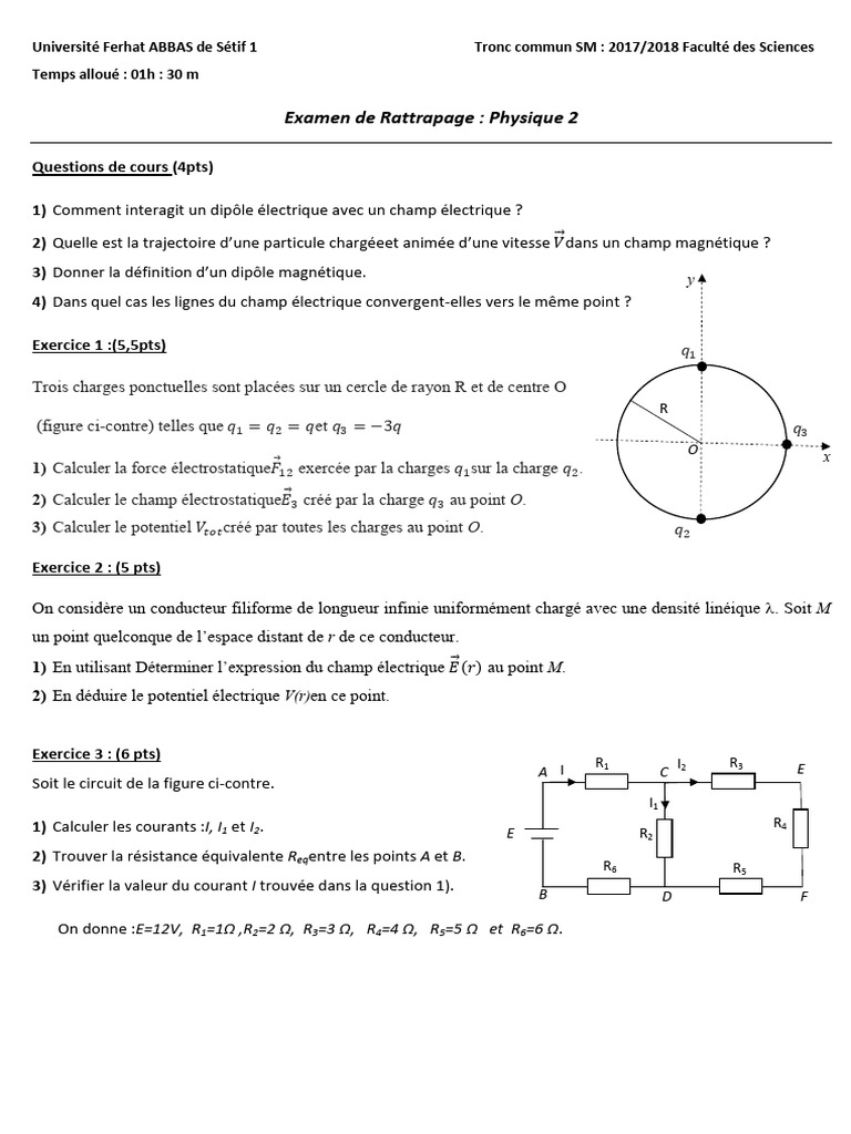 4 Exam Rattrapage Phys2 2017 2018+solutions | PDF