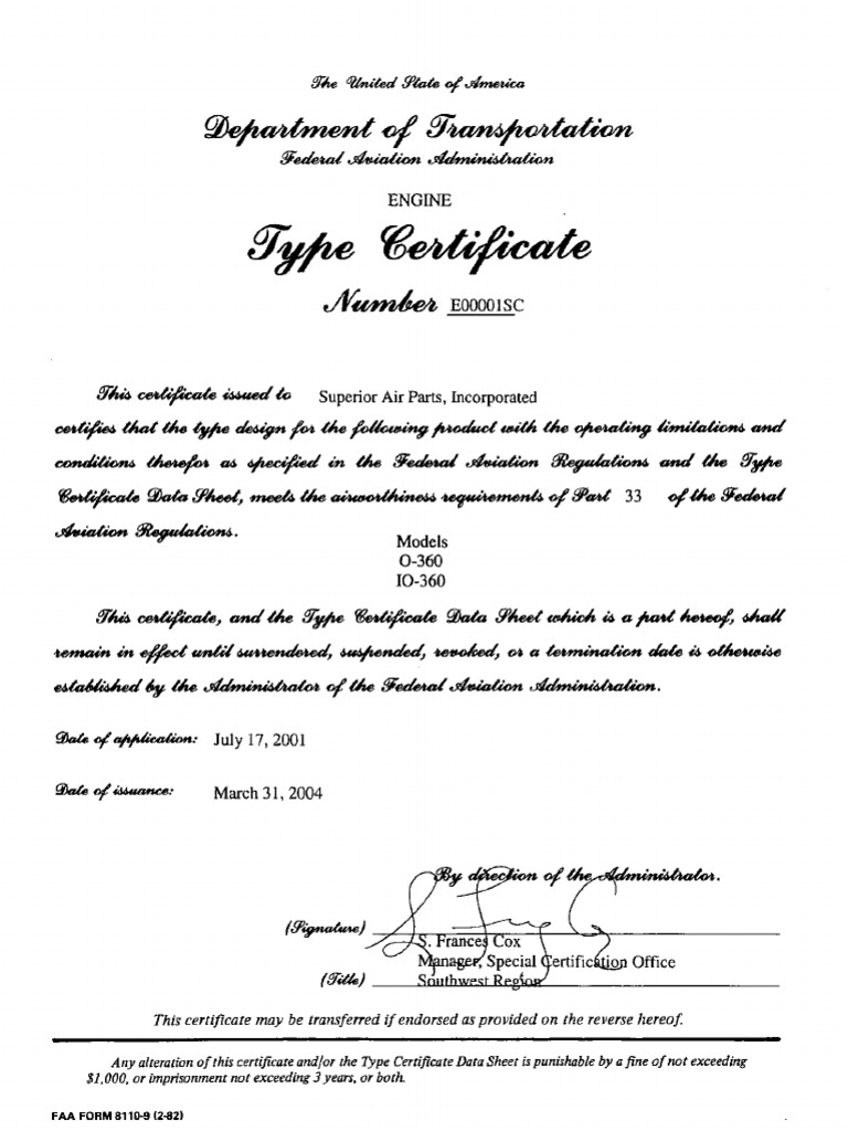 5 - Type Certificate E00001SC | PDF