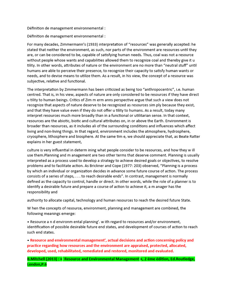 Définition de Management Environnemental | PDF | Natural Environment | Environmental Resource ...