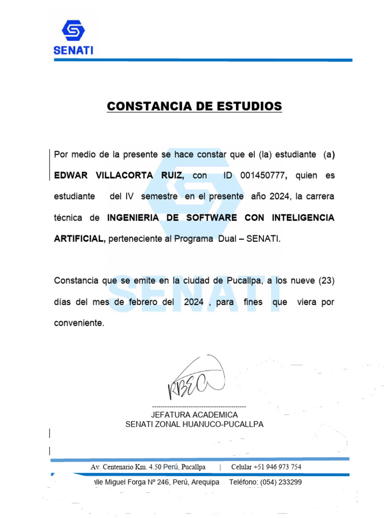 Constancia de Estudios SENATI 2024 | PDF