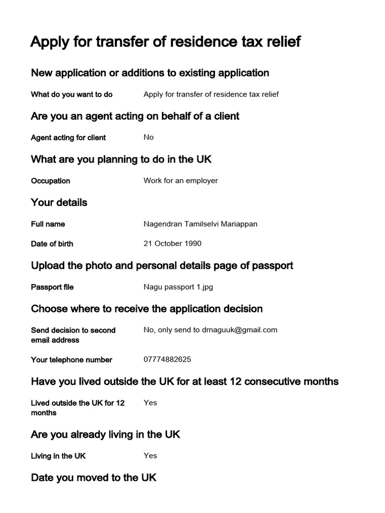 Apply For Transfer of Residence | PDF