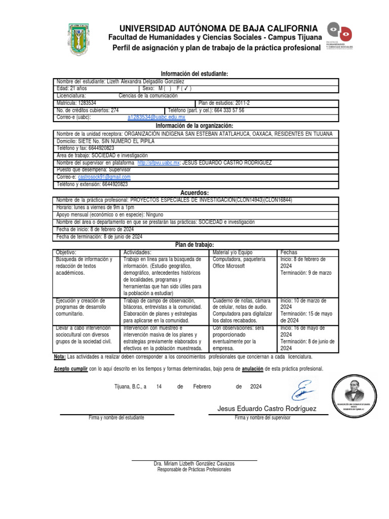 Plan de Práctica Profesional UABC 2024 | PDF | Crecimiento personal y ...