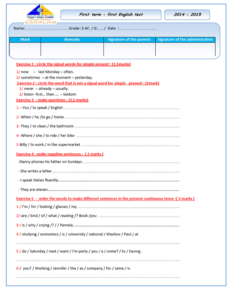 Test 1 Model 3 English 3ac First Term | PDF | Linguistics | Languages