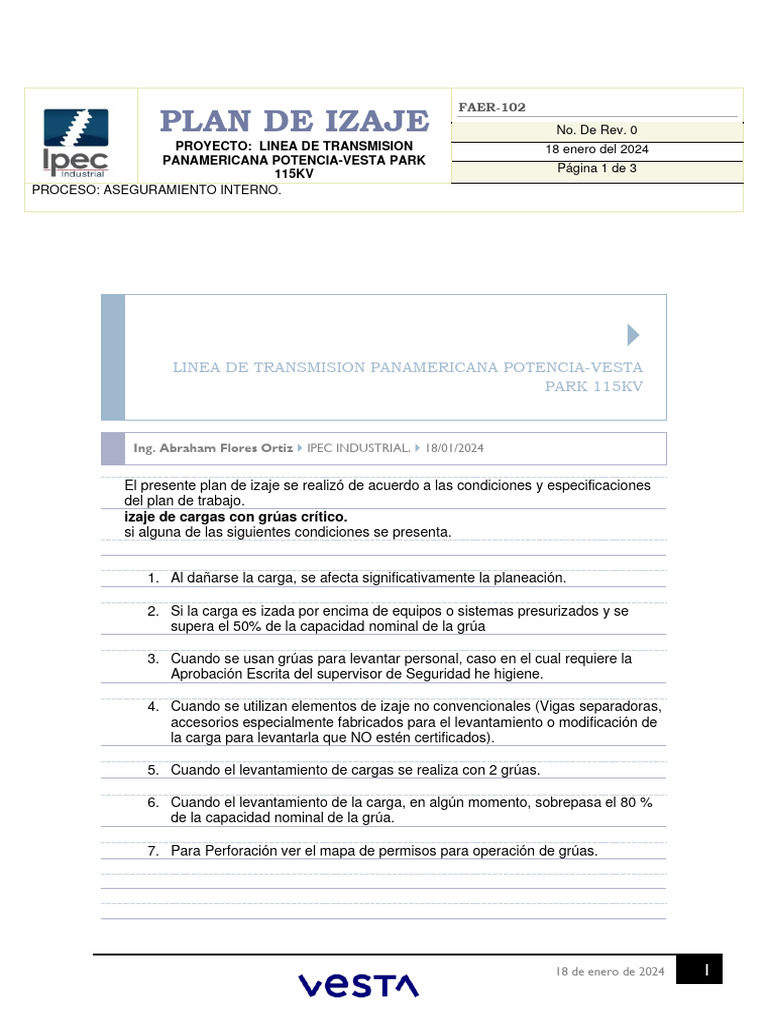 PLAN DE IZAJE DOC. | PDF