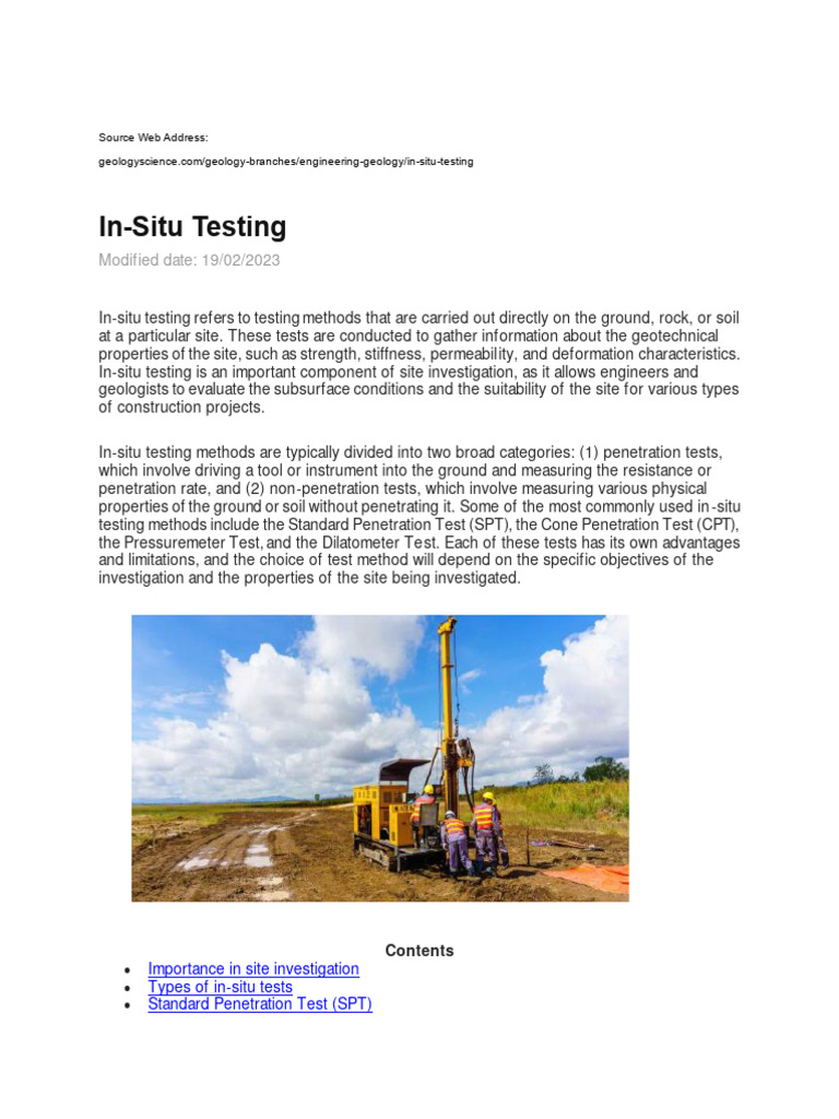 In Situ Soil Testing Review | PDF | Geotechnical Engineering | Civil ...