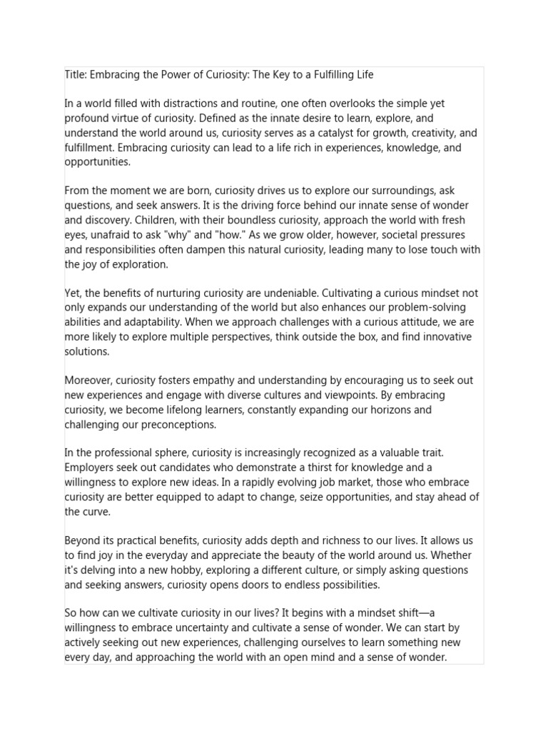 Embracing The Power of Curiosity | PDF