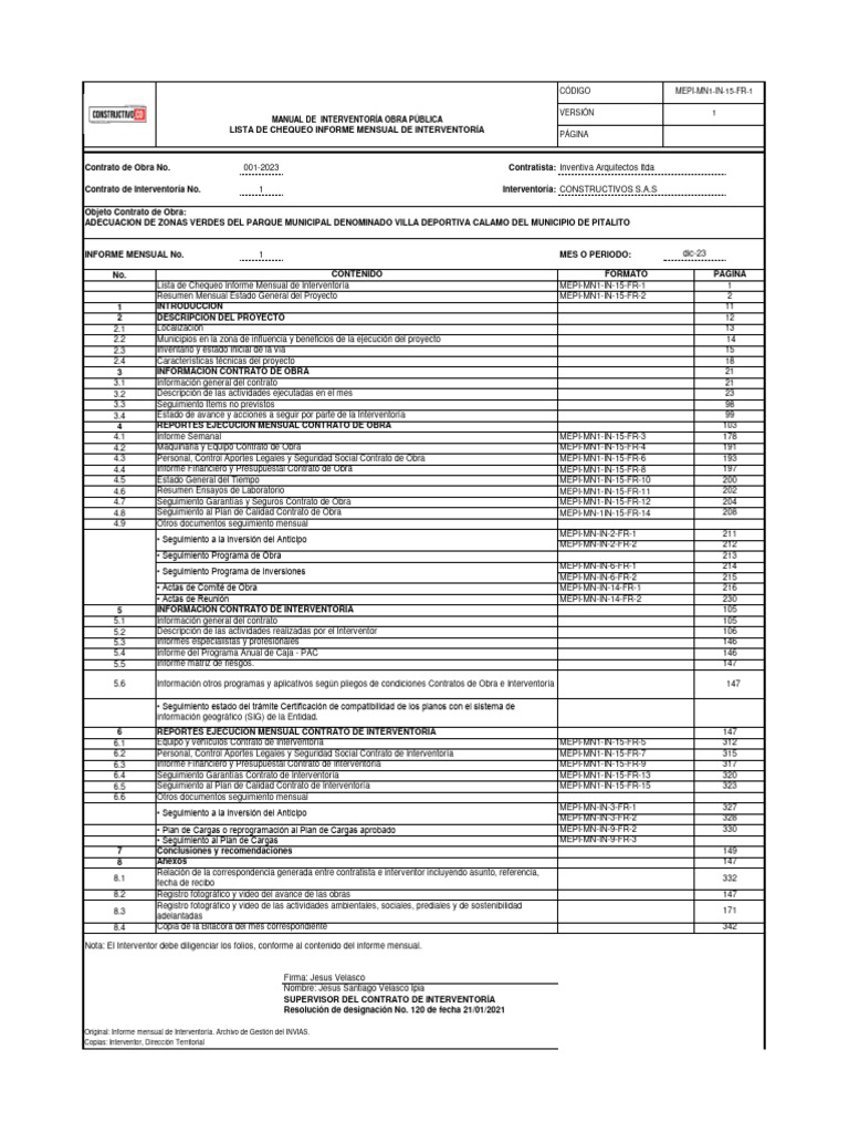 Mepi-Mn1-In-15-Fr-1 Lista Chequeo Informe Mensual Int | PDF