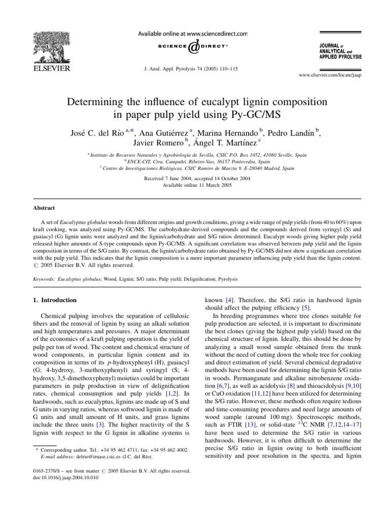 Determining The Influence of Eucalypt Lignin Composition in Paper Pulp ...