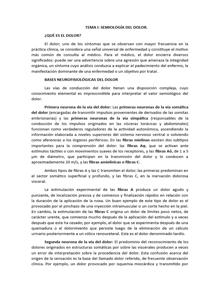 Semiologia Del Dolor (TEMA 1) | PDF | Dolor | Fisiología