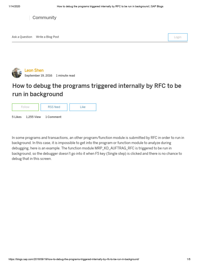 How To Debug The Programs Triggered Internally by RFC To Be Run in Background | PDF | Internet ...