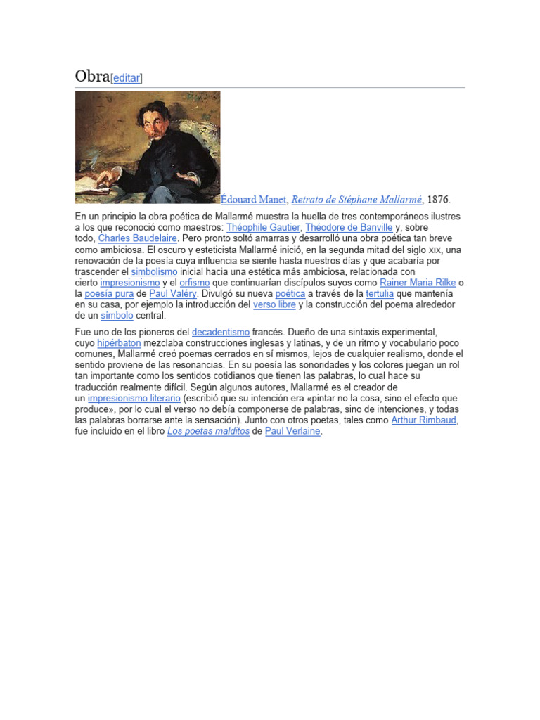 Editar: Retrato de Stéphane Mallarmé | PDF
