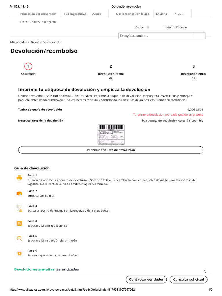 Imprimir Etiqueta de Devolución AliExpress | PDF | Comercio electrónico | Industrias de servicio