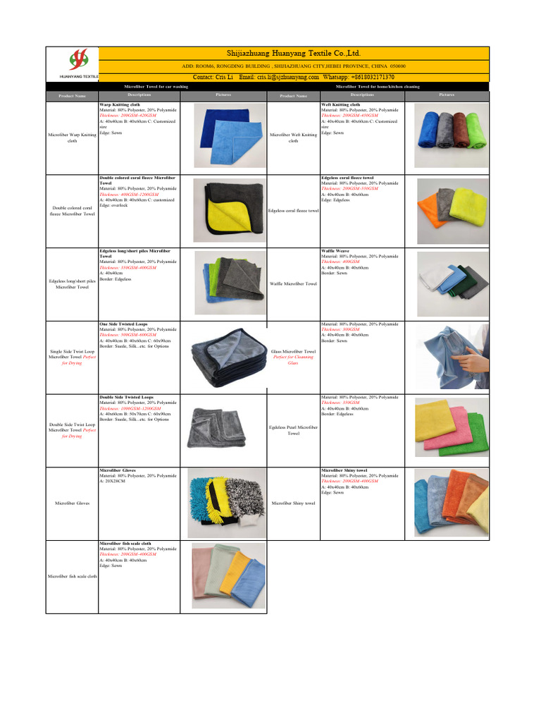 Product Catalogue - Shijiazhuang Huanyang Textile Co.,Ltd. | PDF | Textiles | Knitting