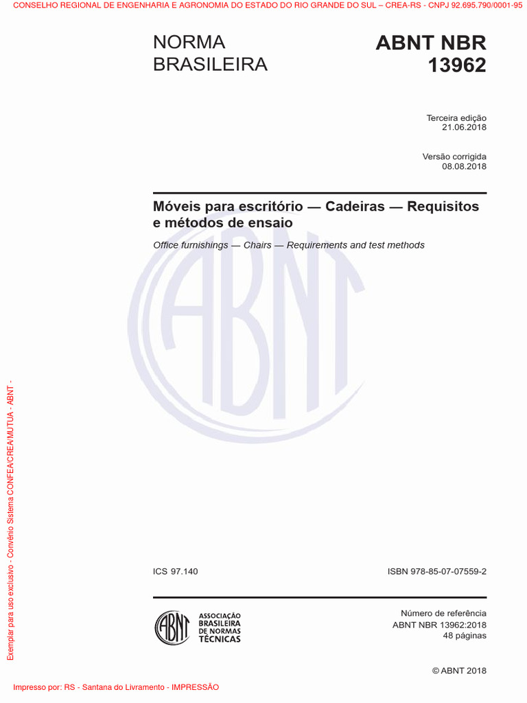 ABNT NBR 13962 2018 Versao Corrigida 2018 | PDF