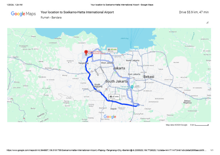 Your Location To Soekarno-Hatta International Airport - Google Maps | PDF
