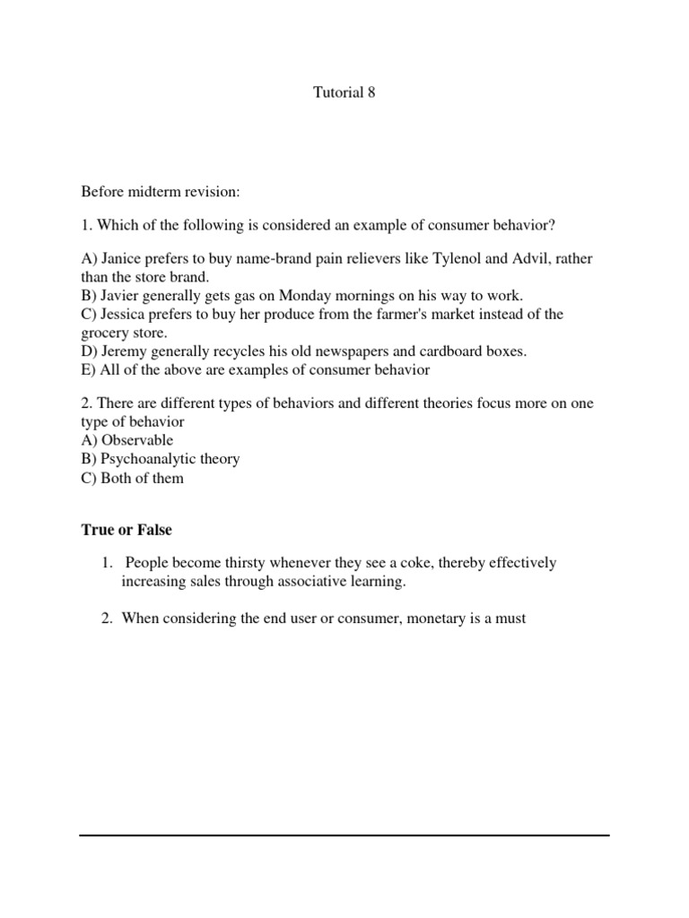 Consumer Behavior Tutorial 8 With Answers | PDF | Motivation | Motivational