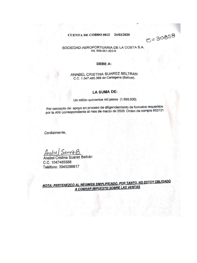 ANABEL SUAREZ CTA COBRO OC32721-AR30858 | PDF