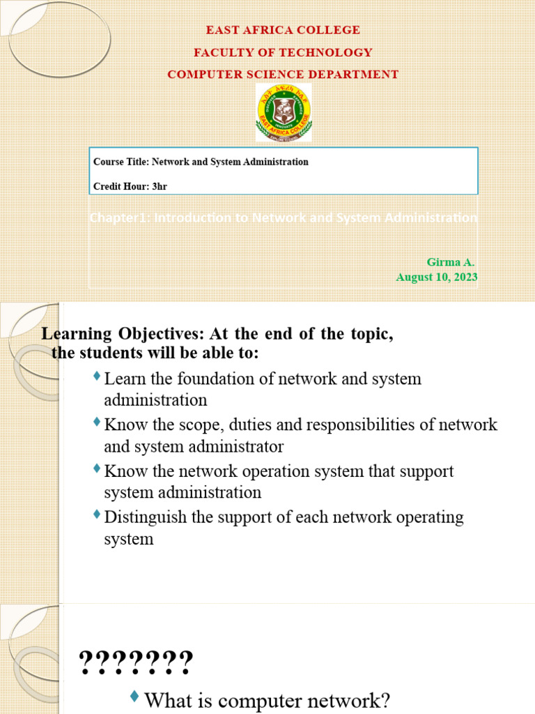 Introduction Of Network And System Administration Pdf Operating System Computer Network