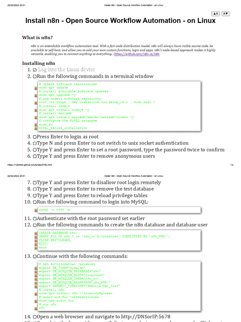 Install n8n - Open Source Workflow Automation - On Linux | PDF | Sudo | Superuser