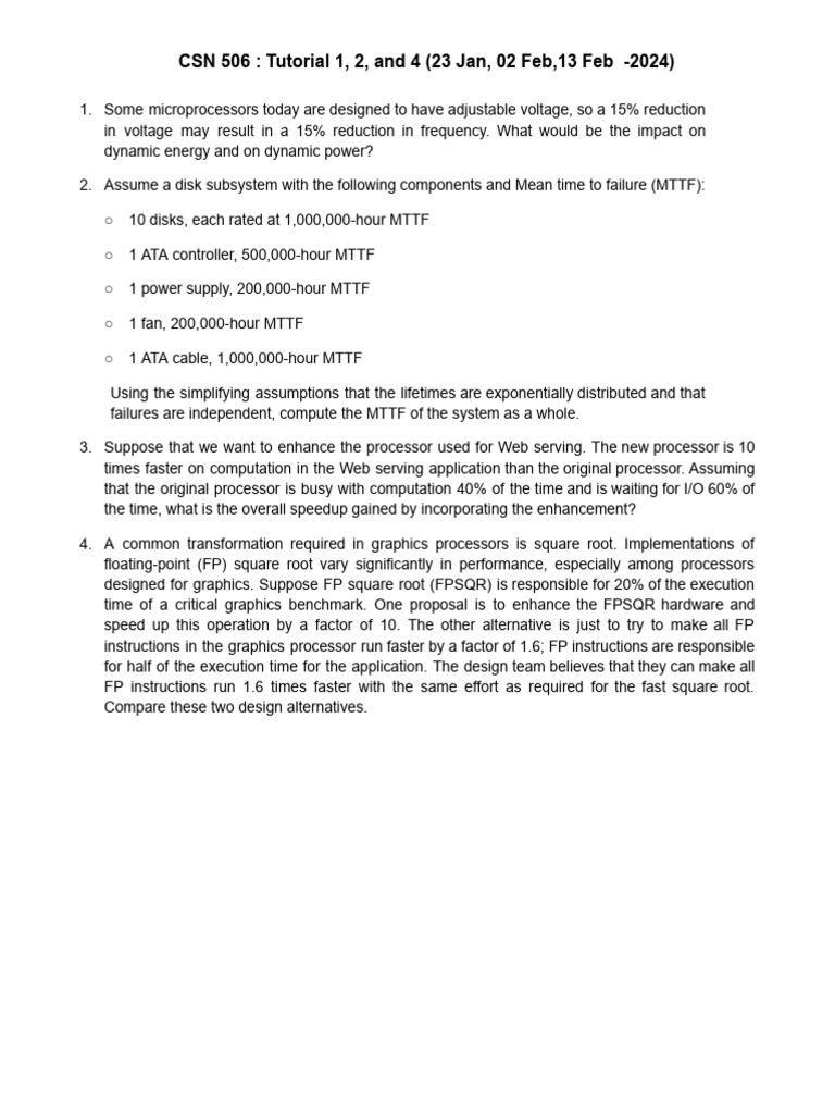 CSN 506 - Tutorial 1, 2, and 4 | PDF | Central Processing Unit | Benchmark (Computing)