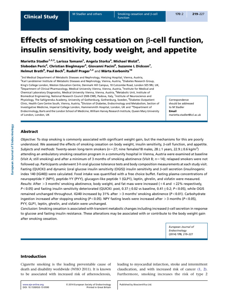 Effects of Smoking Cessation On - Cell Function Ins | PDF | Smoking ...
