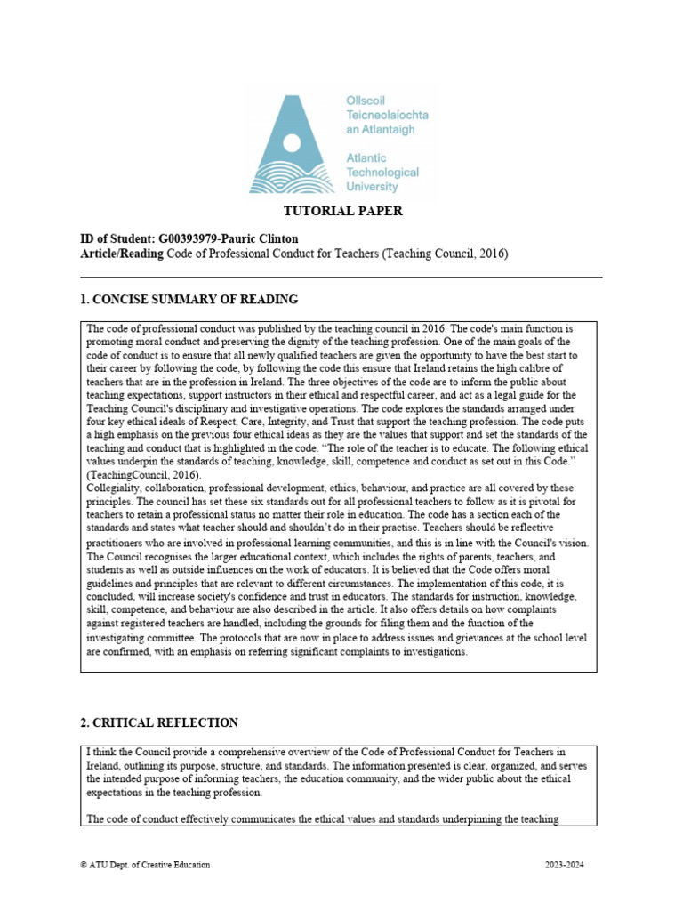 Tutorial Paper Template 2023 24 Ca 1 Final Draft | Download Free PDF | Teachers | Information