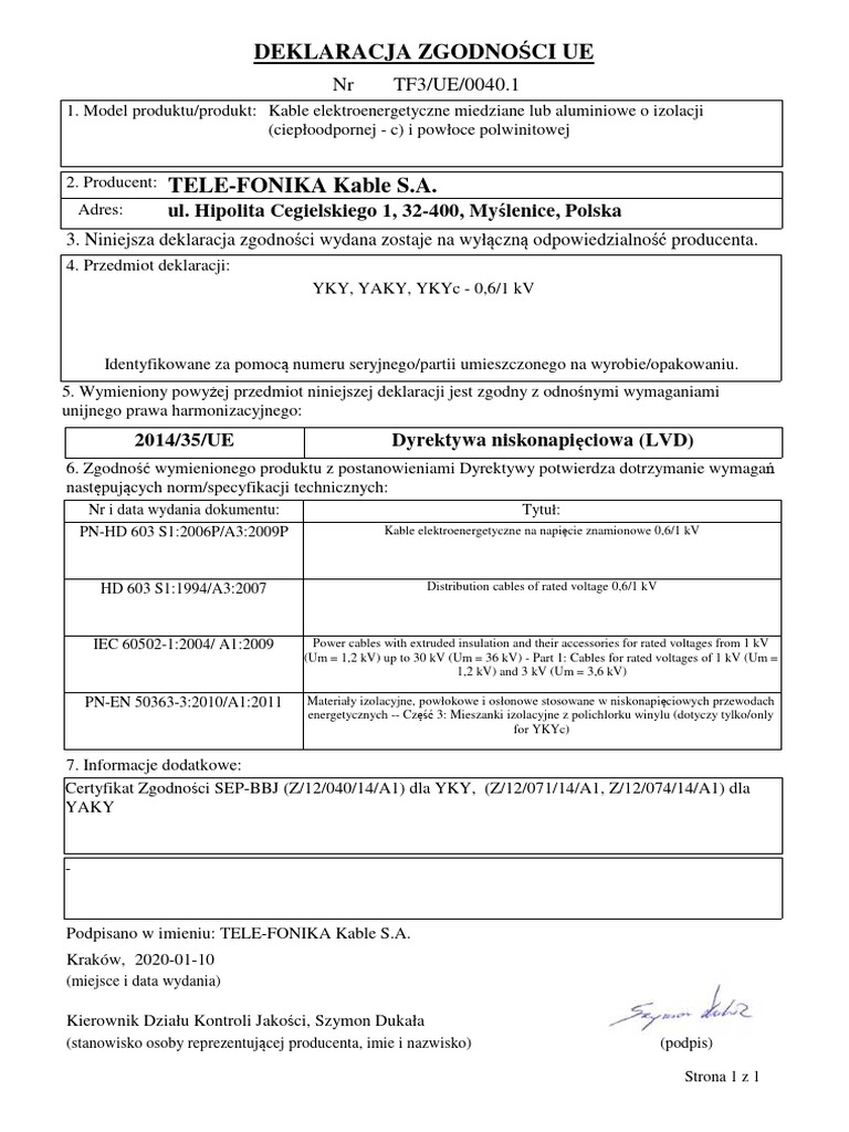 Tele-Fonika - Kable YAKY, YKY | PDF