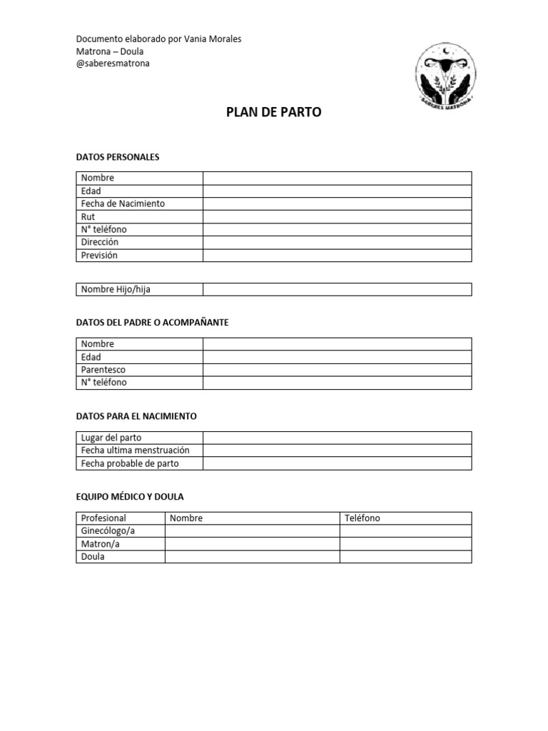 Formato Plan de Parto Saberesmatrona | PDF | Parto | Embarazo humano