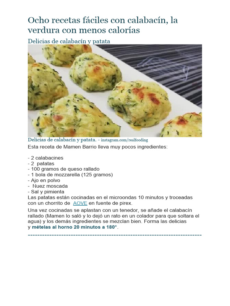 Ocho Recetas Fáciles Con Calabacín | PDF | Aceite de oliva | Relleno