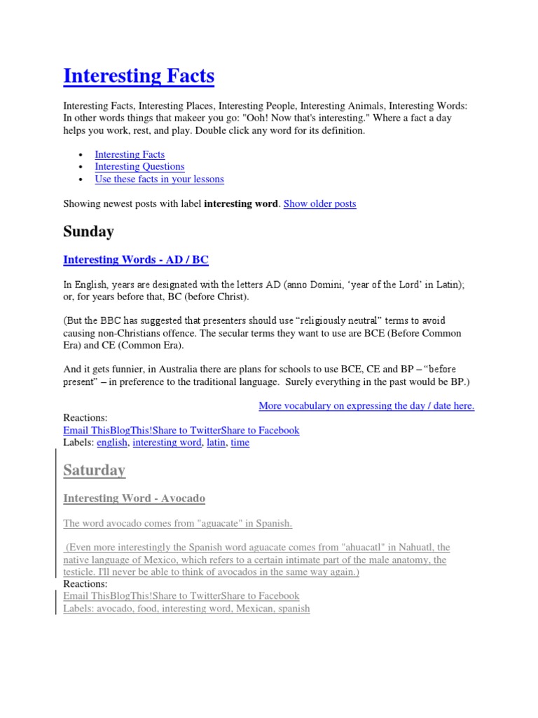 Interesting Facts: Sunday | PDF