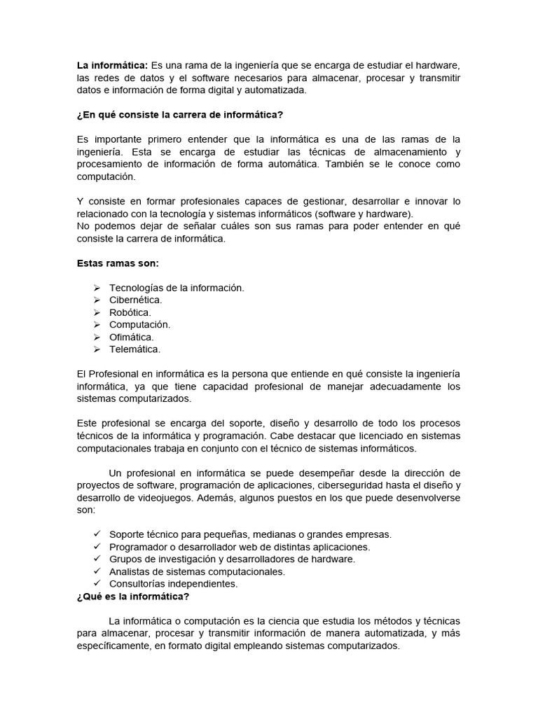 La Informática Tema | PDF | Ciencias de la Computación | Informática