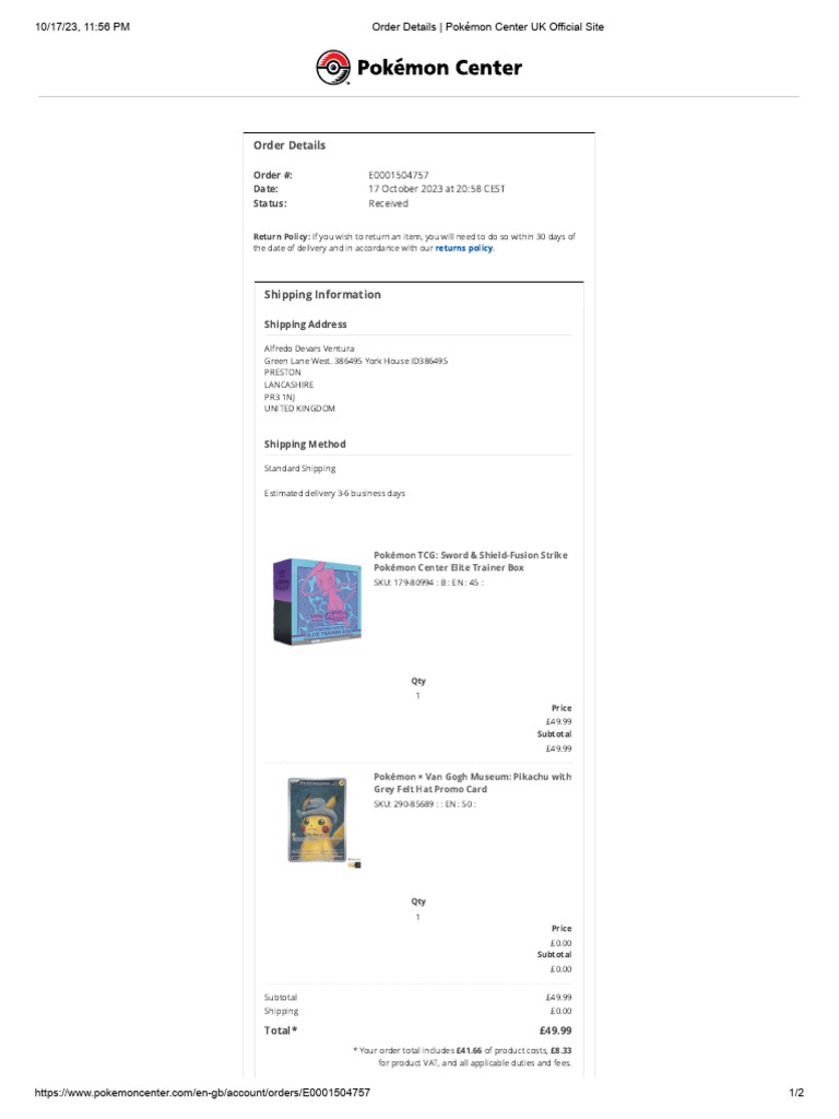 6order Details - Pokémon Center UK Official Site | PDF | Pokémon ...