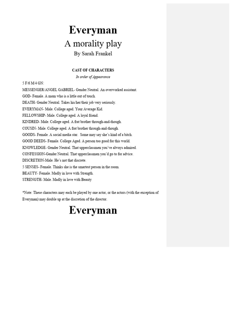 Everyman Working Script Sarah Frankel | PDF | Poetry | Language Arts ...