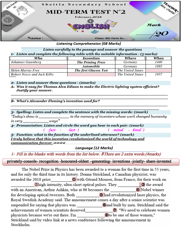Bac SC 2024 Mid Term 2 | PDF | Cognition | Cognitive Science