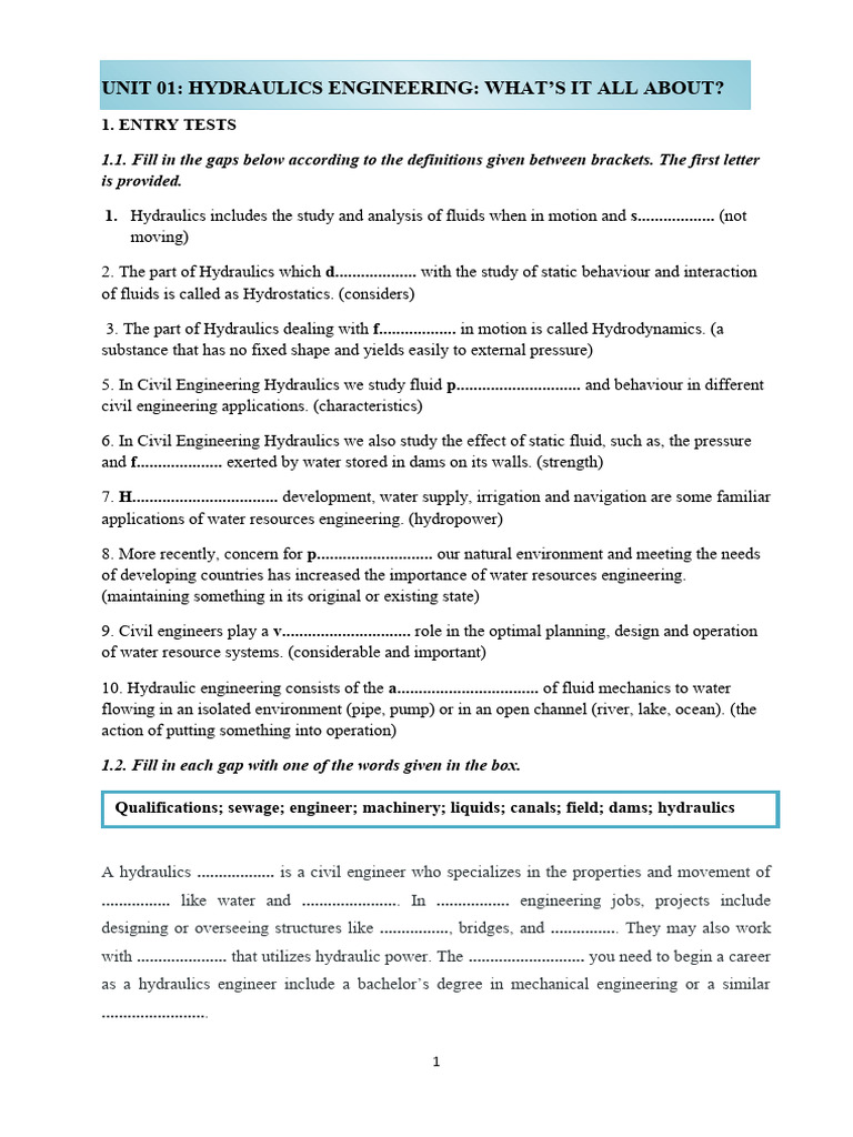 Unit 01 Hydraulics Engineering Whats It All About-1 | PDF