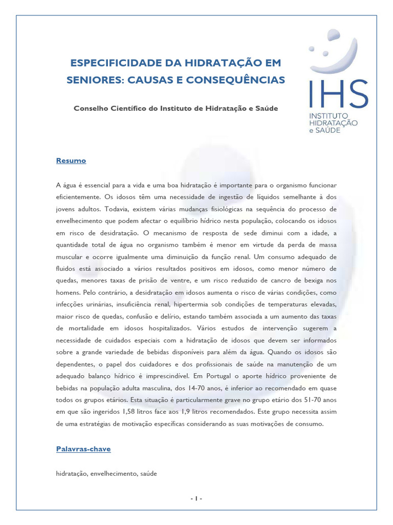 Especificidade Da Hidratacao em Seniores | PDF | Envelhecimento