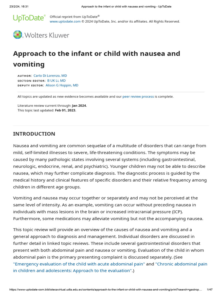 Approach To The Infant Or Child With Nausea And Vomiting Uptodate