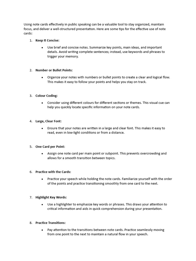 Public Speaking Note Card Tips | PDF