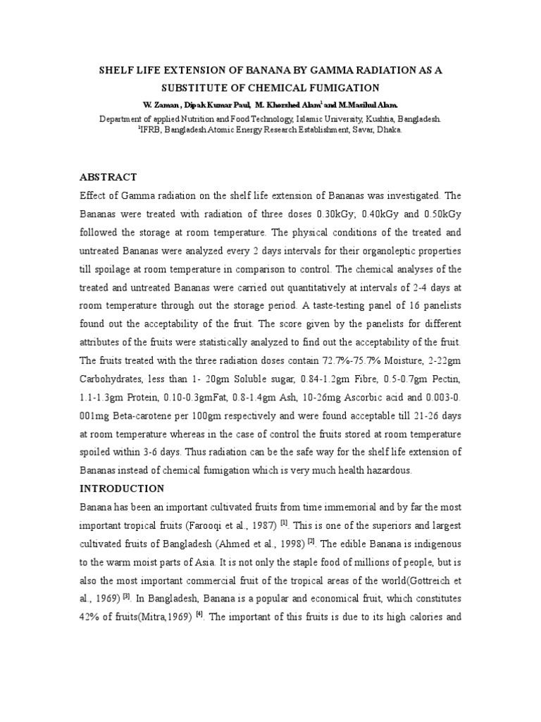 Shelf Life Extention of Banana | PDF | Banana | Food Preservation