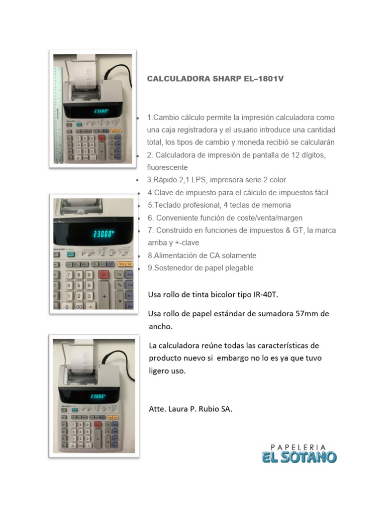 Calculadora Sharp El-1801v Especificaciones | PDF