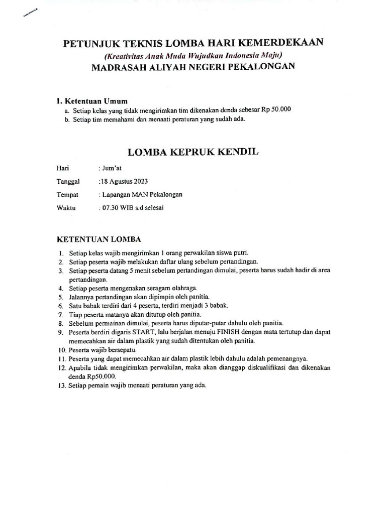 Juknis Lomba Hari Kemerdekaan - 1 | PDF