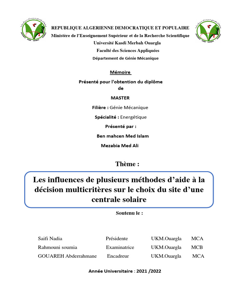 Mémoire M2 16-06 - Compressed - Compressed | PDF | Matrice (Mathématiques) | Prise de décision
