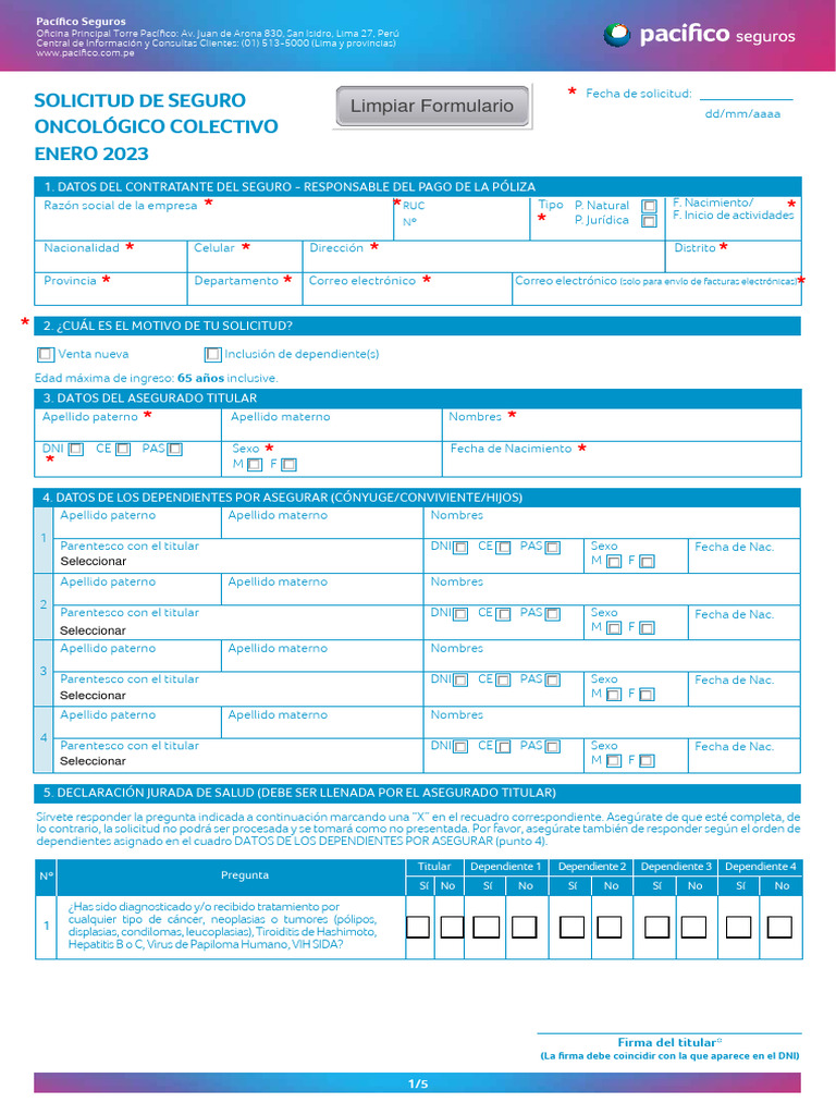 PACIFICO - Solicitud | PDF | Póliza de seguros | Seguro