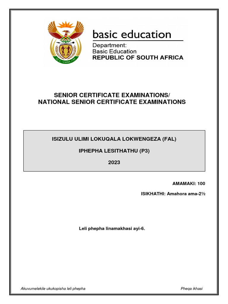 IsiZulu FAL P3 May-June 2023 | PDF | South Africa IsiZulu FAL P3 May-June 2023 | PDF | South Africa