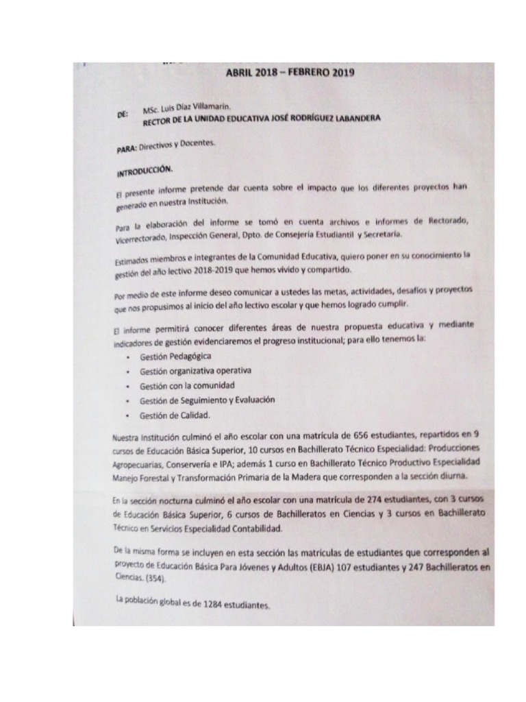Informe de Fin de Año Rectorado Antiguo | PDF